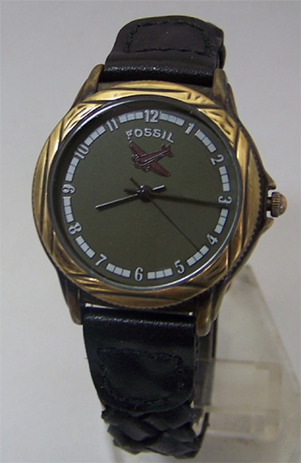 Fossil Airplane Watch Vintage Novelty Pilots Aircraft Wristwatch Green
