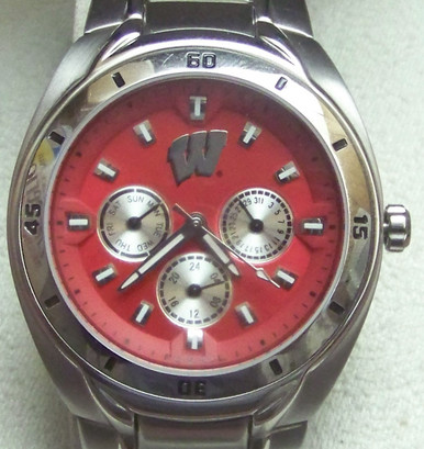 Wisconsin Badgers Fossil Watch Mens Multifunction Stainless Wristwatch