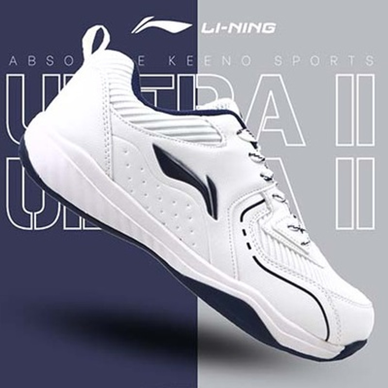 LI-NING ULTRA II BADMINTON SHOE - WHITE/NAVY - Badminton Supplies S.A.