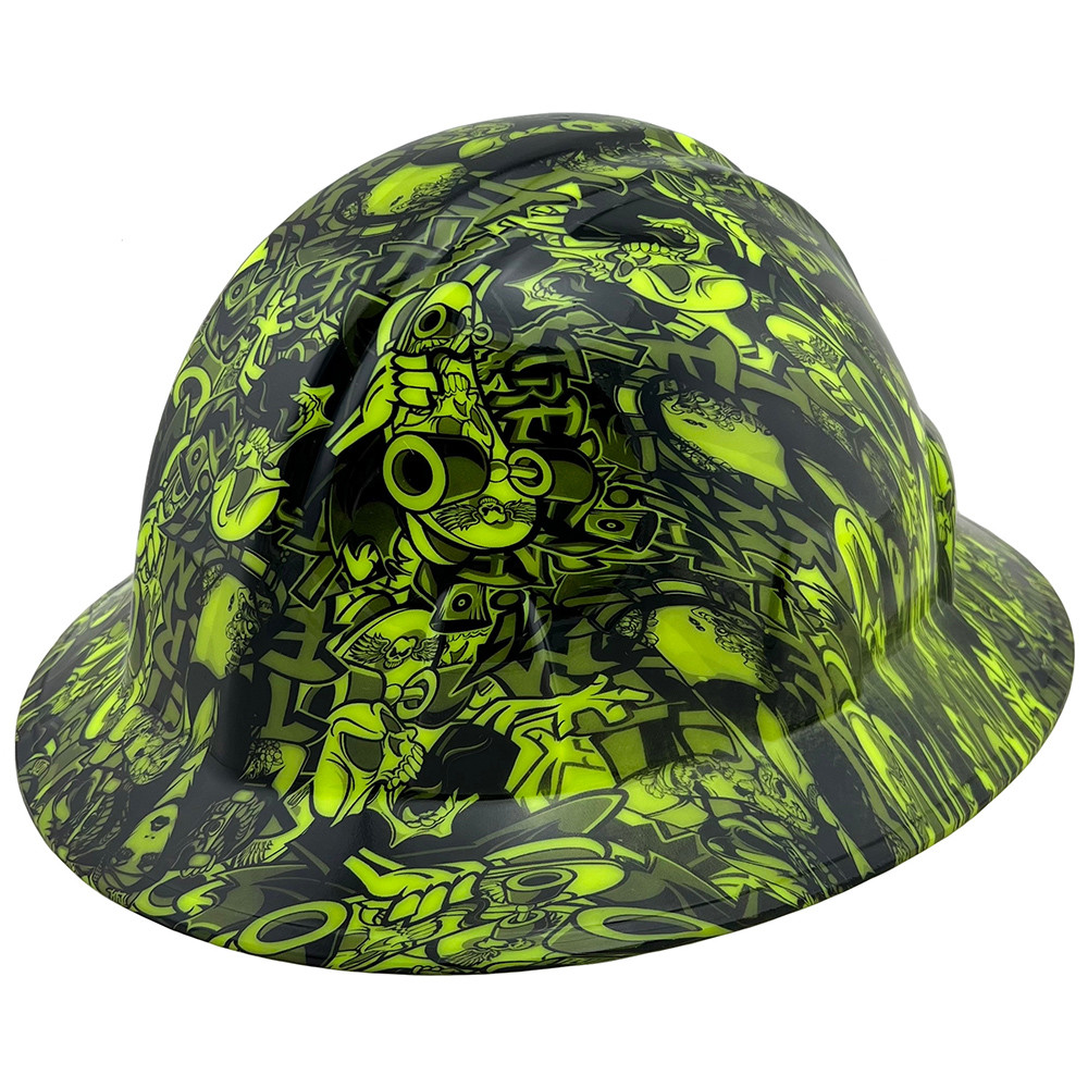 Skater Girl Neon Green Design Full Brim Hydro Dipped Hard Hats