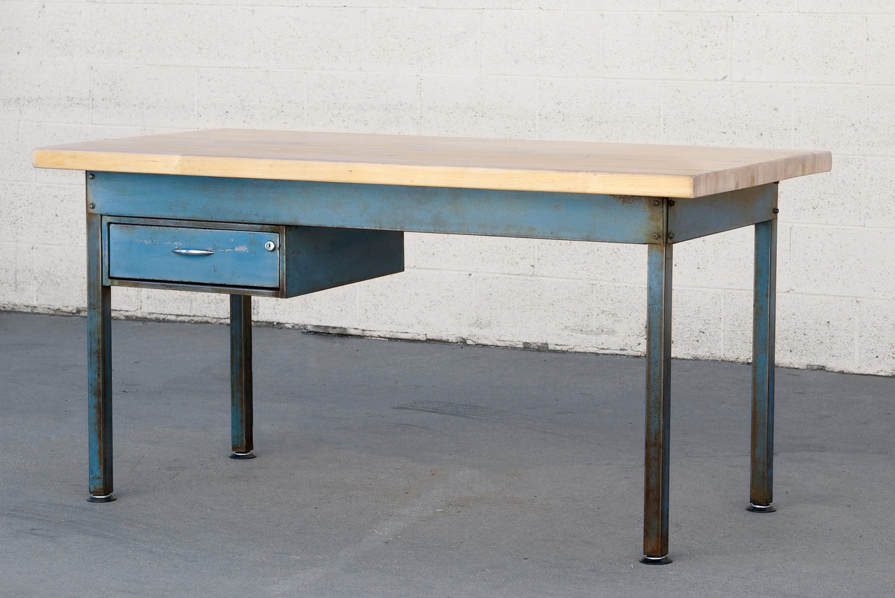 SOLD - 1960s Industrial Steel Workbench with Blue Patina - Rehab ...