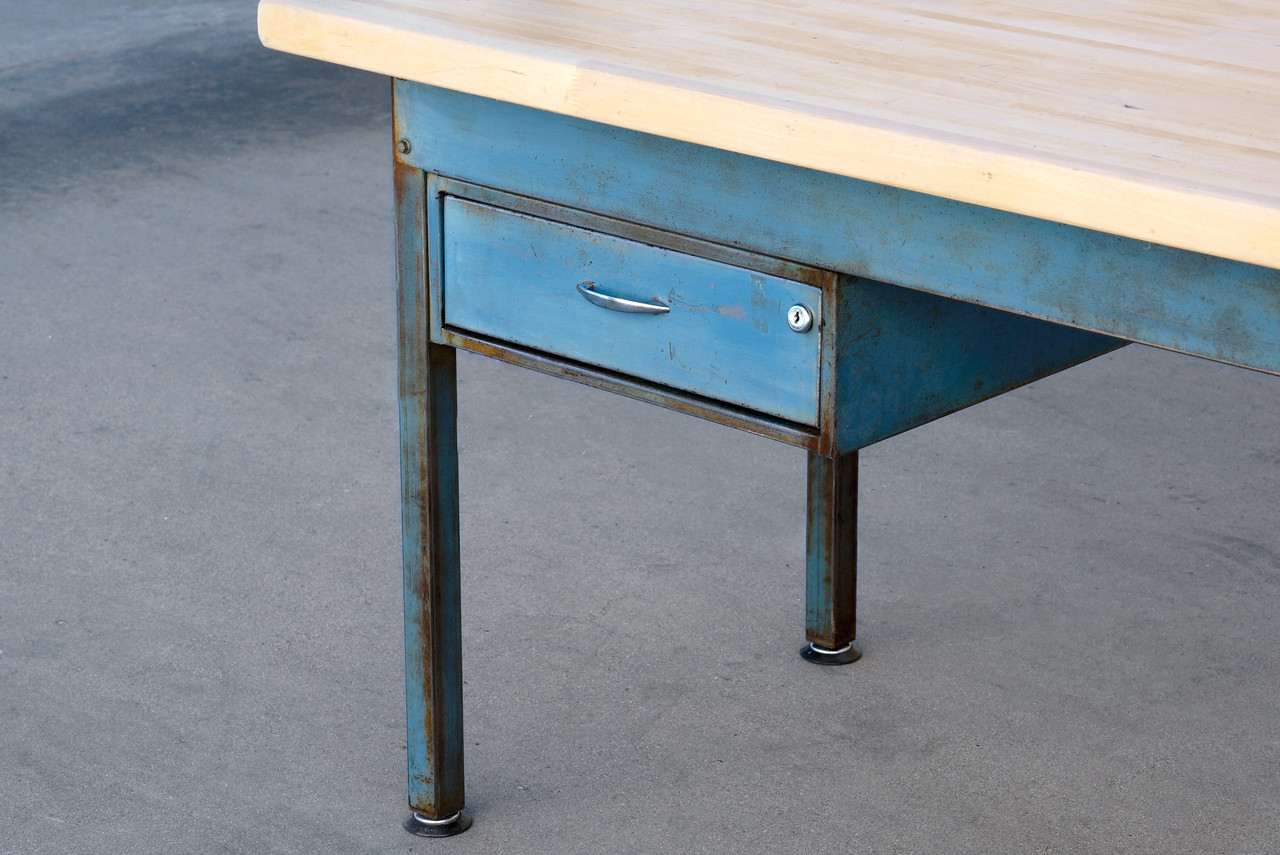 SOLD - 1960s Industrial Steel Workbench with Blue Patina - Rehab ...