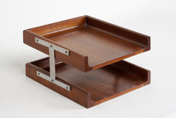 SOLD - 1960s Two-Tier Walnut Paper Tray - Rehab Vintage Interiors