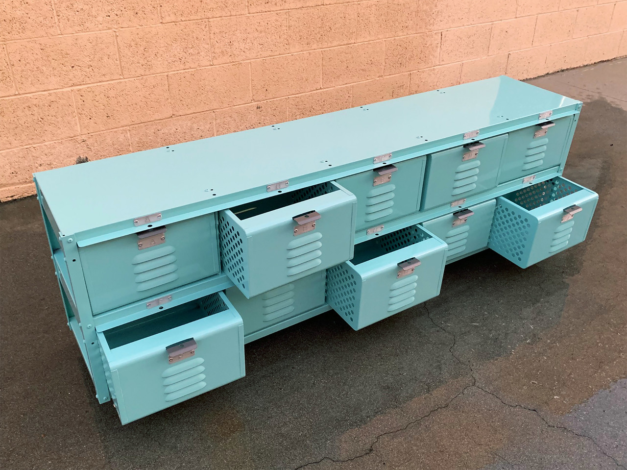 5 X 2 Locker Basket Unit in Monochrome Sea Foam - Rehab Vintage Interiors