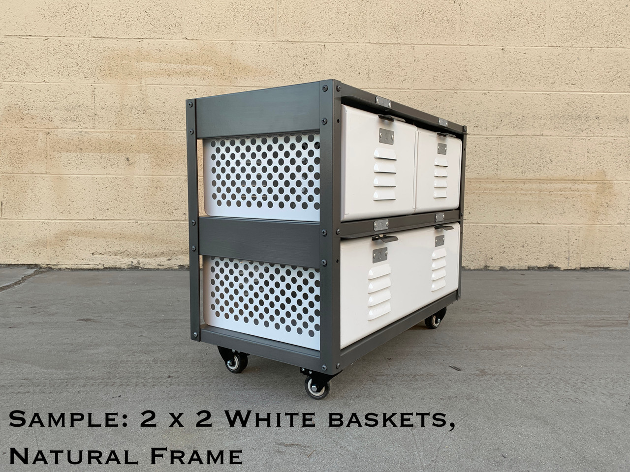 Custom Made 2 x 2 Locker Basket Unit in Gloss White and Natural Steel ...