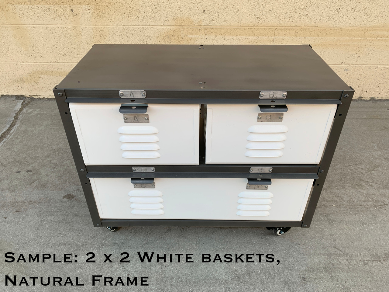 Custom Made 2 x 2 Locker Basket Unit in Gloss White and Natural Steel ...
