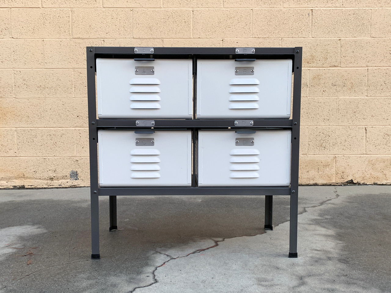 Custom Made 2 x 2 Locker Basket Unit in Gloss White and Natural Steel ...
