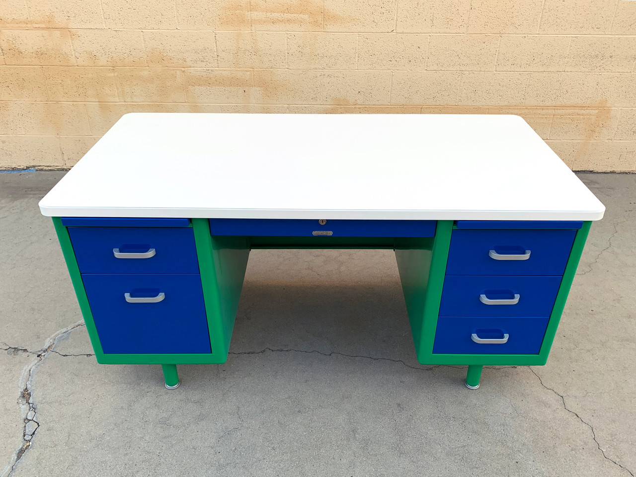 SOLD - McDowell Craig Tanker Desk Refinished in Bauhaus Colors, In ...