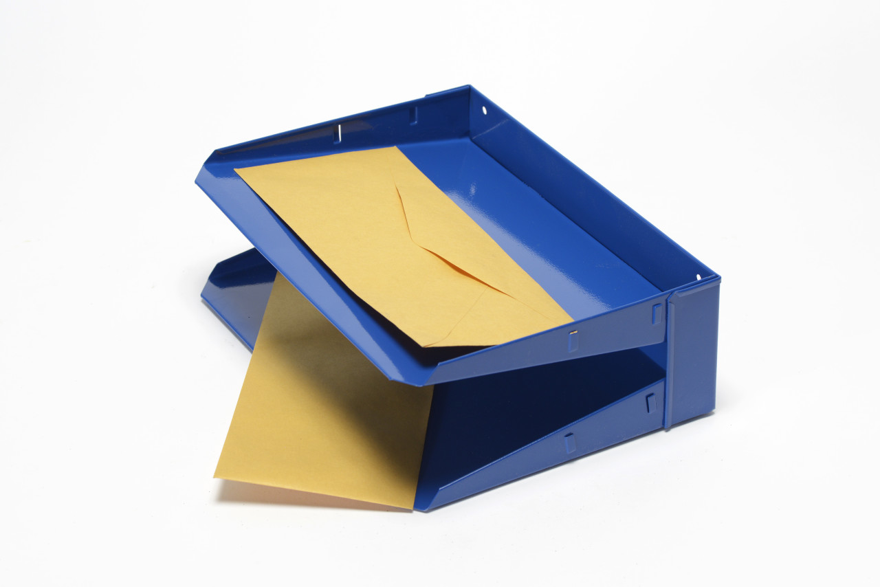 SOLD - Mid Century In-n-Out Mail Tray Refinished in Royal Blue - Rehab ...