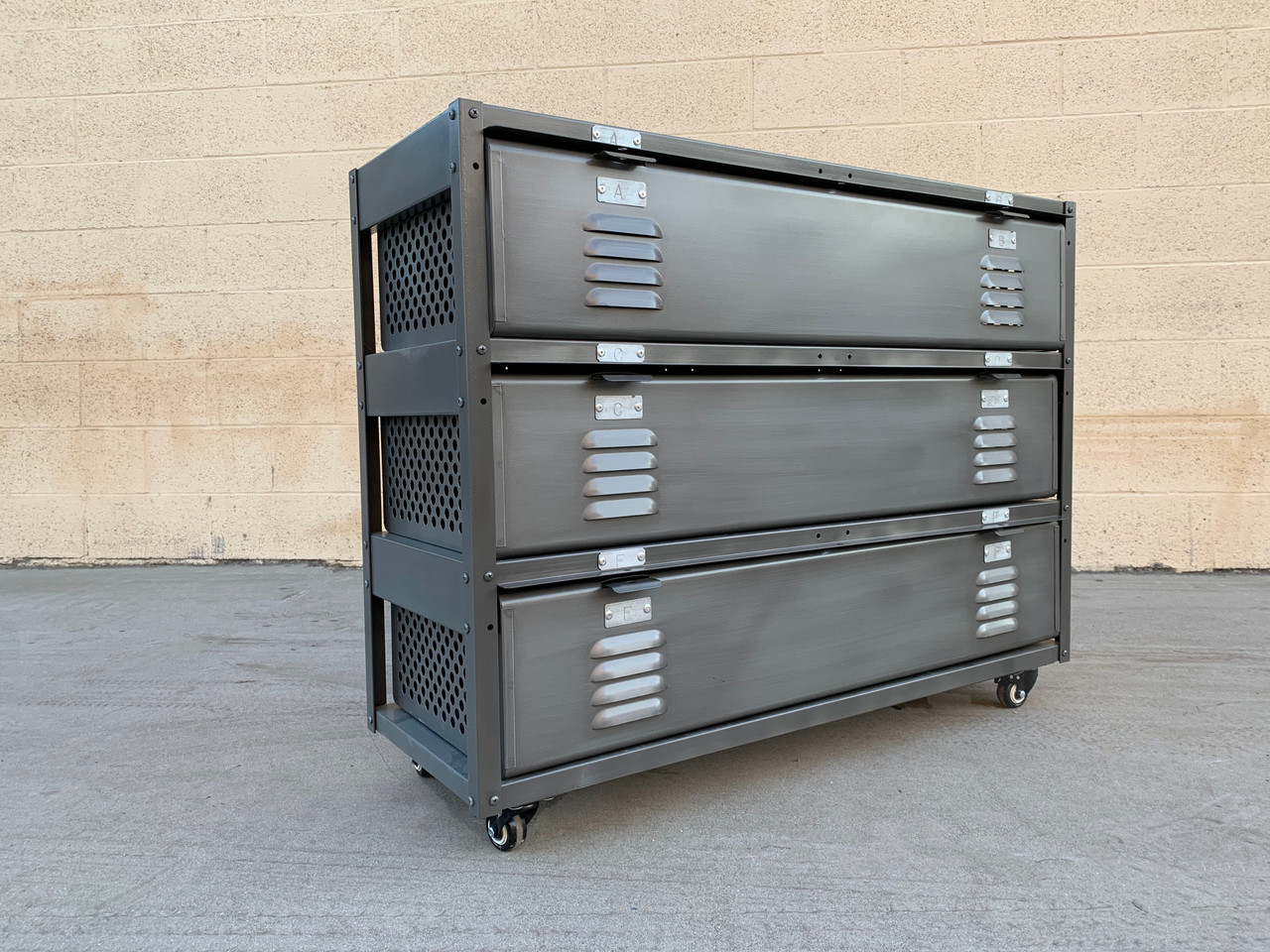3x3 Locker Unit on Casters, Refinished In Monochrome Natural Steel ...