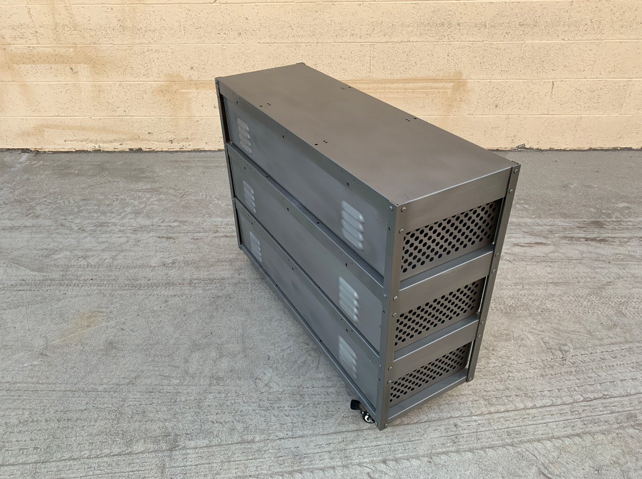 3x3 Locker Unit on Casters, Refinished In Monochrome Natural Steel ...