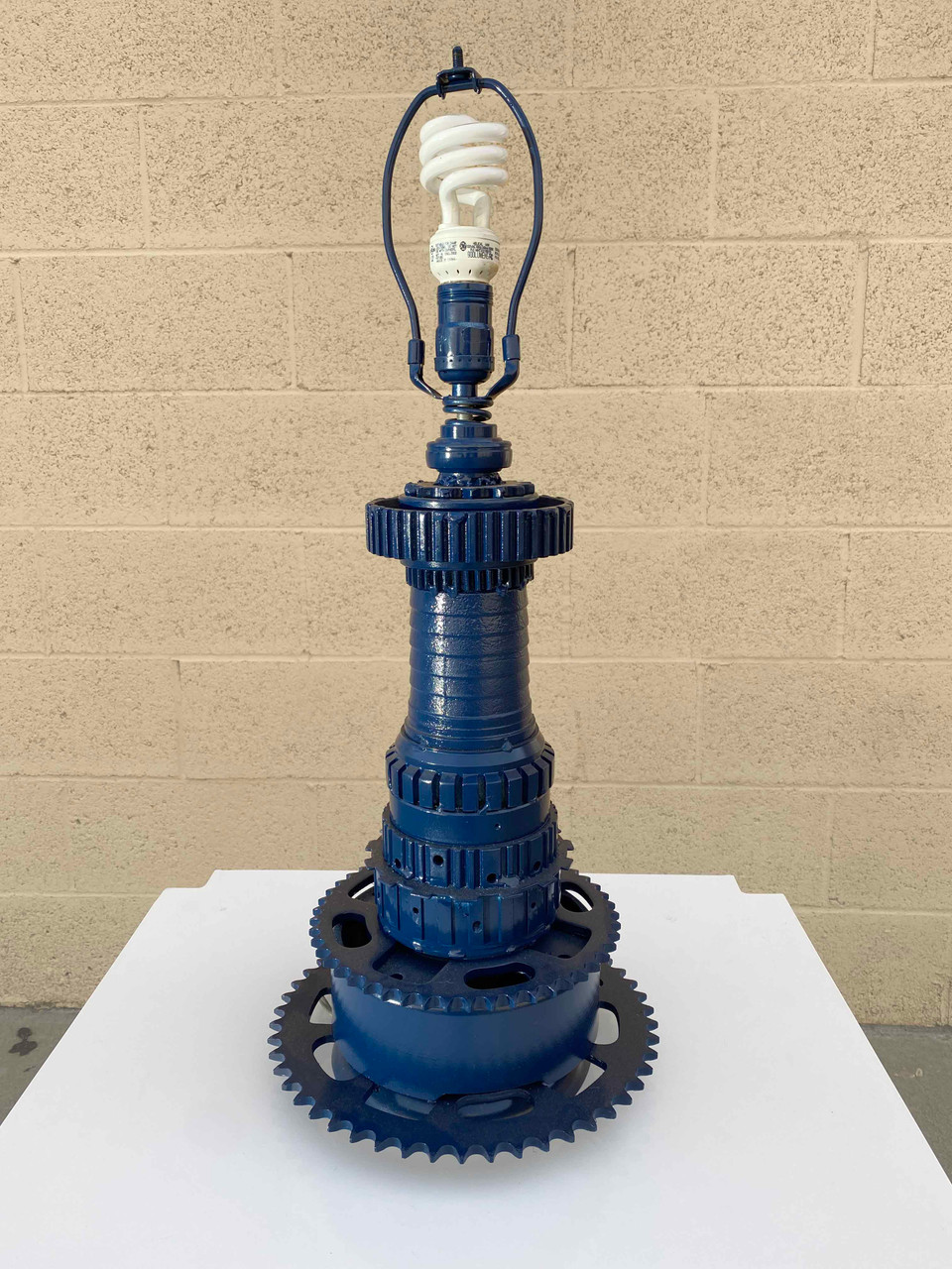 Reclaimed Gear Lamp, Refinished in Midnight Blue - Rehab Vintage Interiors