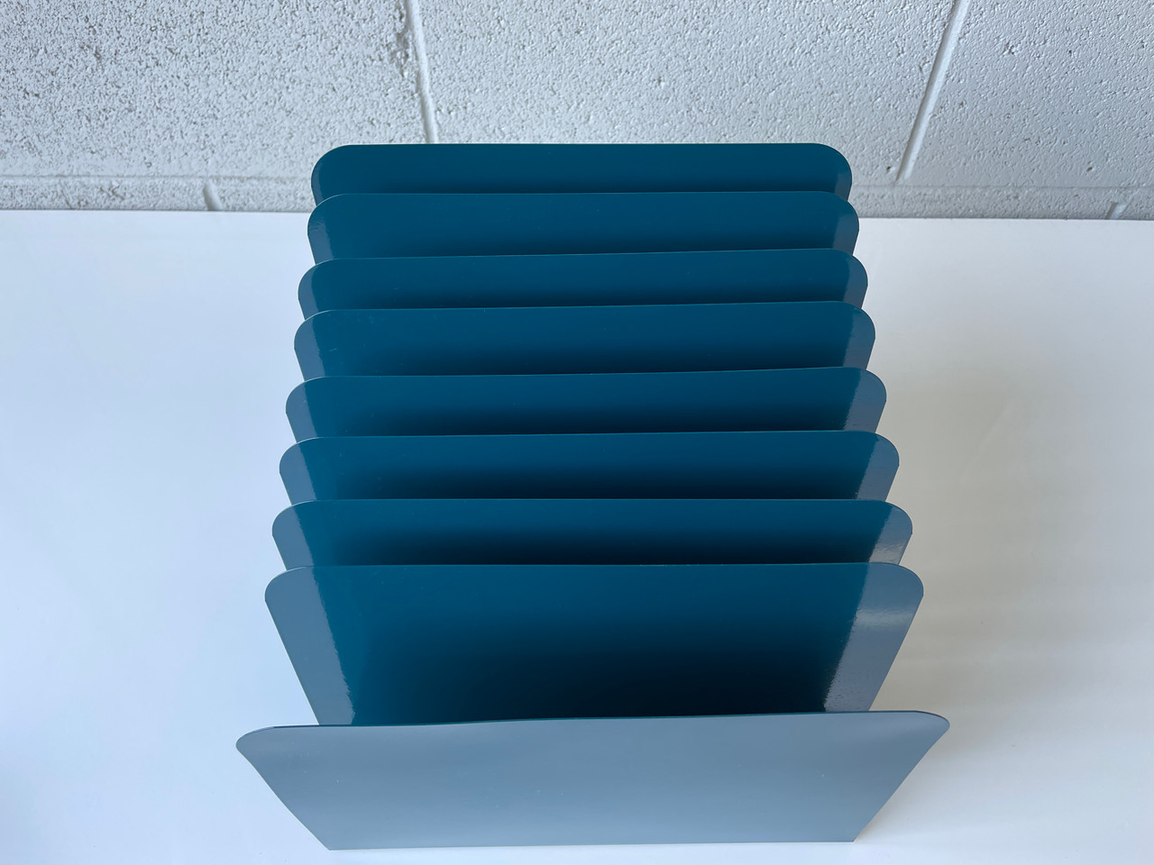 SOLD - 8 Slot File Holder Refinished in Deep Aqua - Rehab Vintage Interiors
