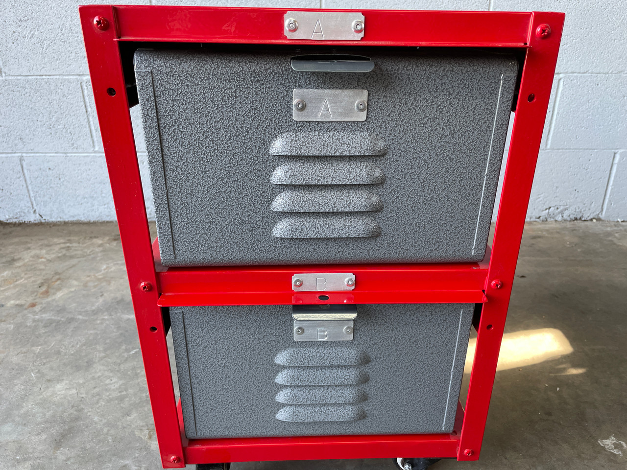 1 x 2 Basket Locker Unit Refinished in Fire Engine Red and Vein Silver ...