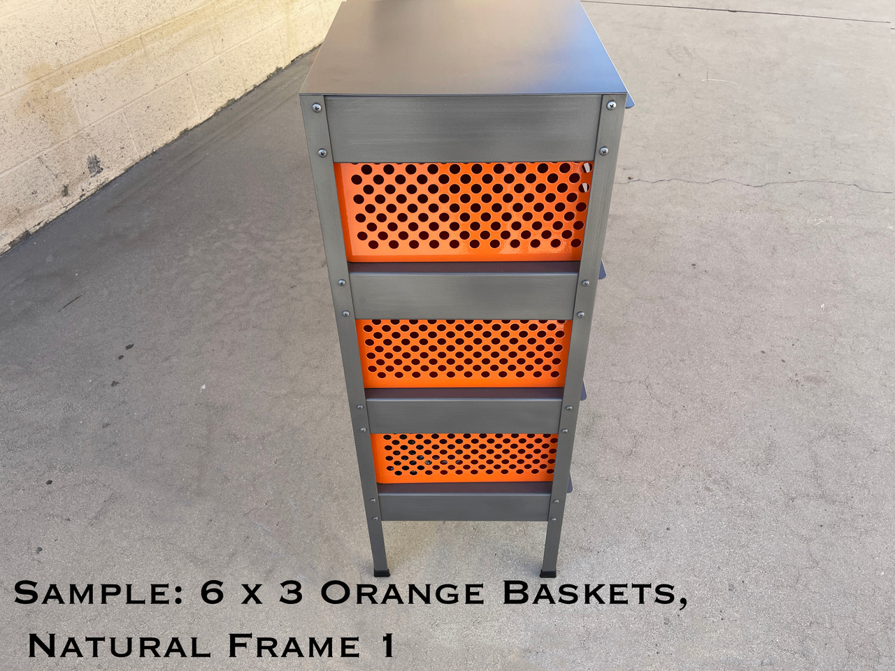 6 x 3 Locker Basket Unit, Orange Baskets and Natural Steel Frame ...