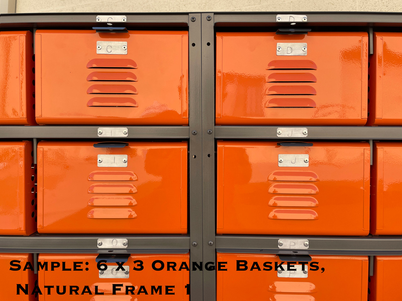6 x 3 Locker Basket Unit, Orange Baskets and Natural Steel Frame ...