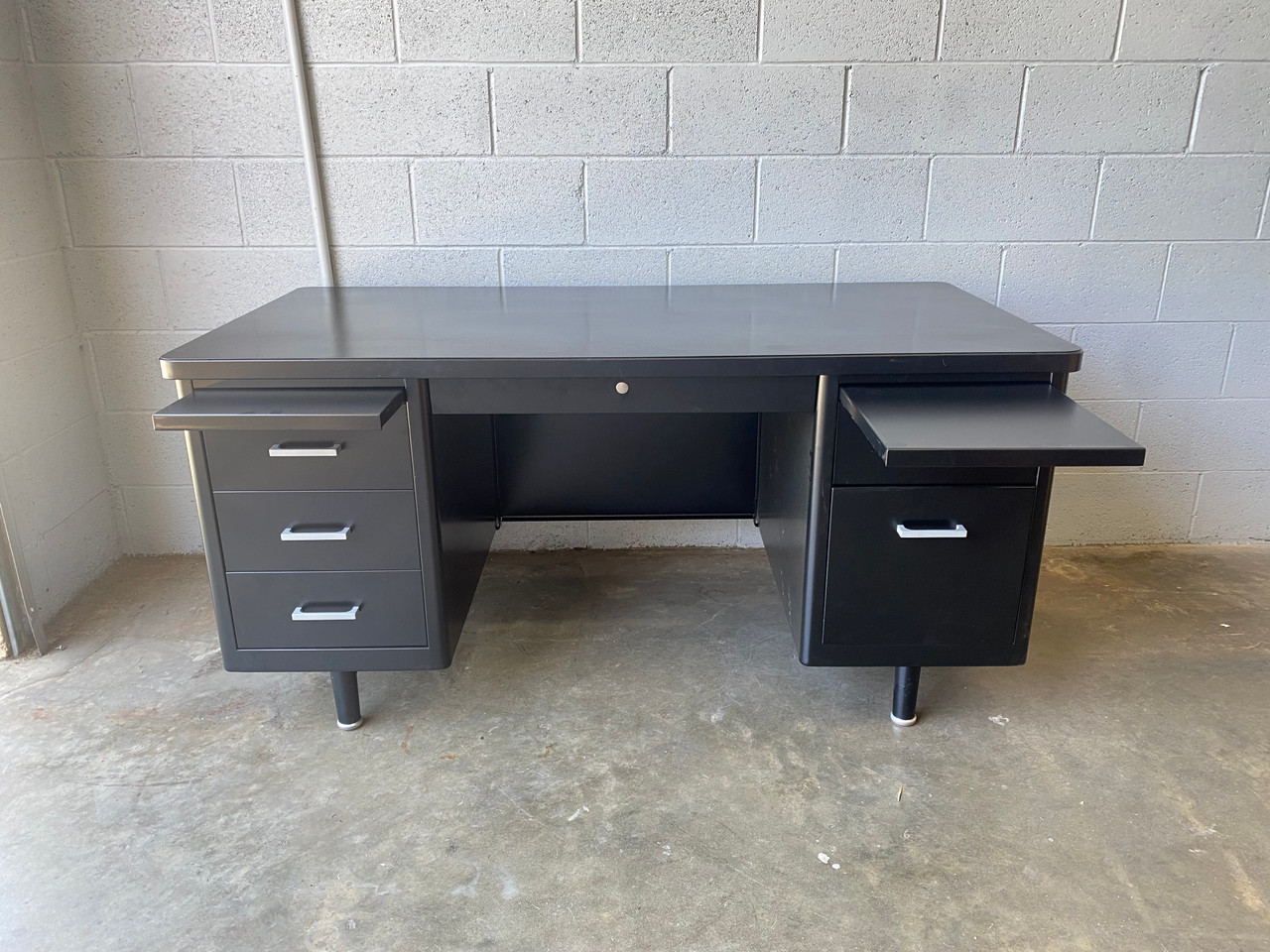 SOLD 1960s Steelcase Double Pedestal Desk in Semi gloss black