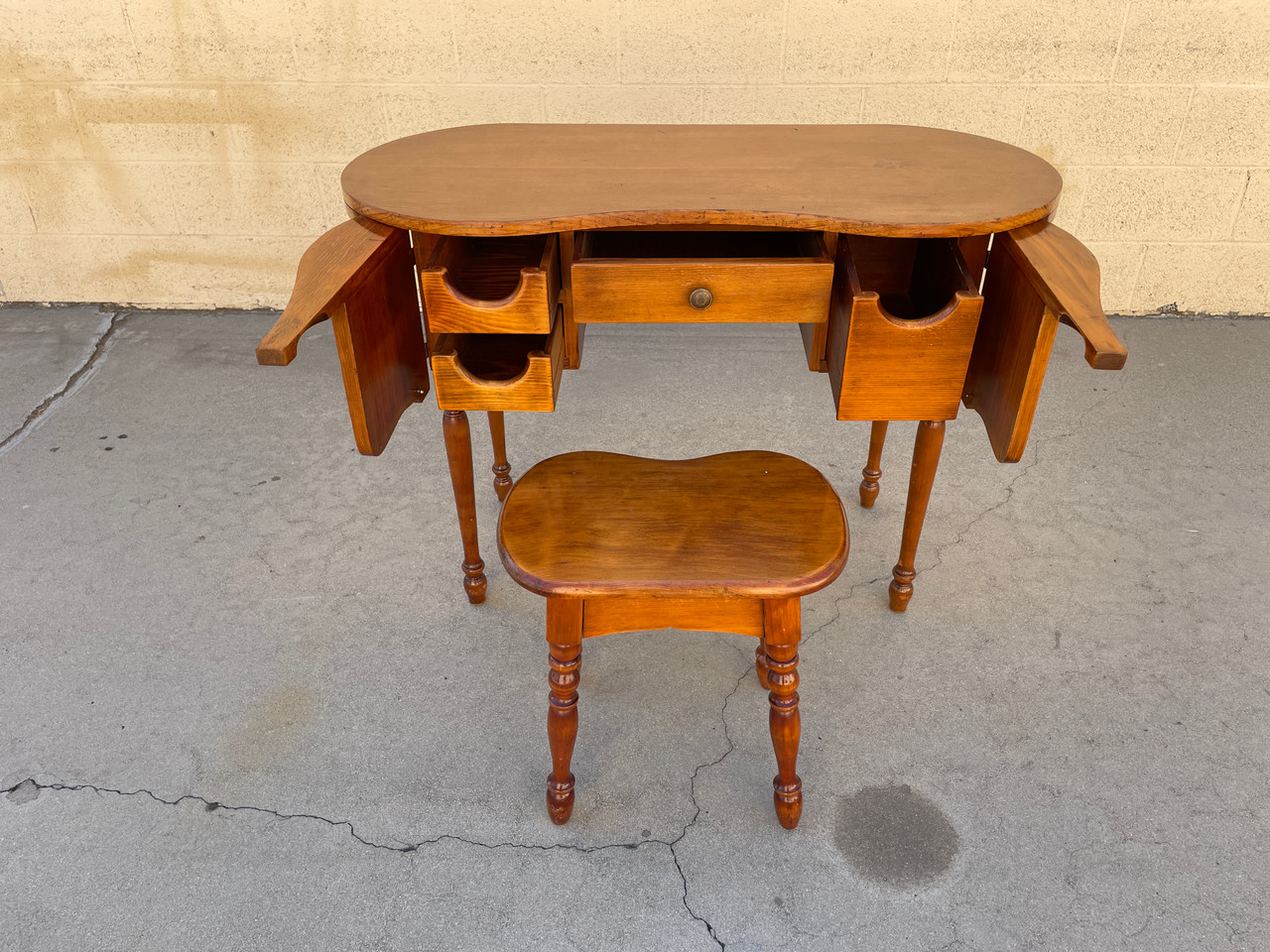 SOLD - Antique Desk & Stool by Kaufman Woodcraft Shops - Rehab Vintage ...