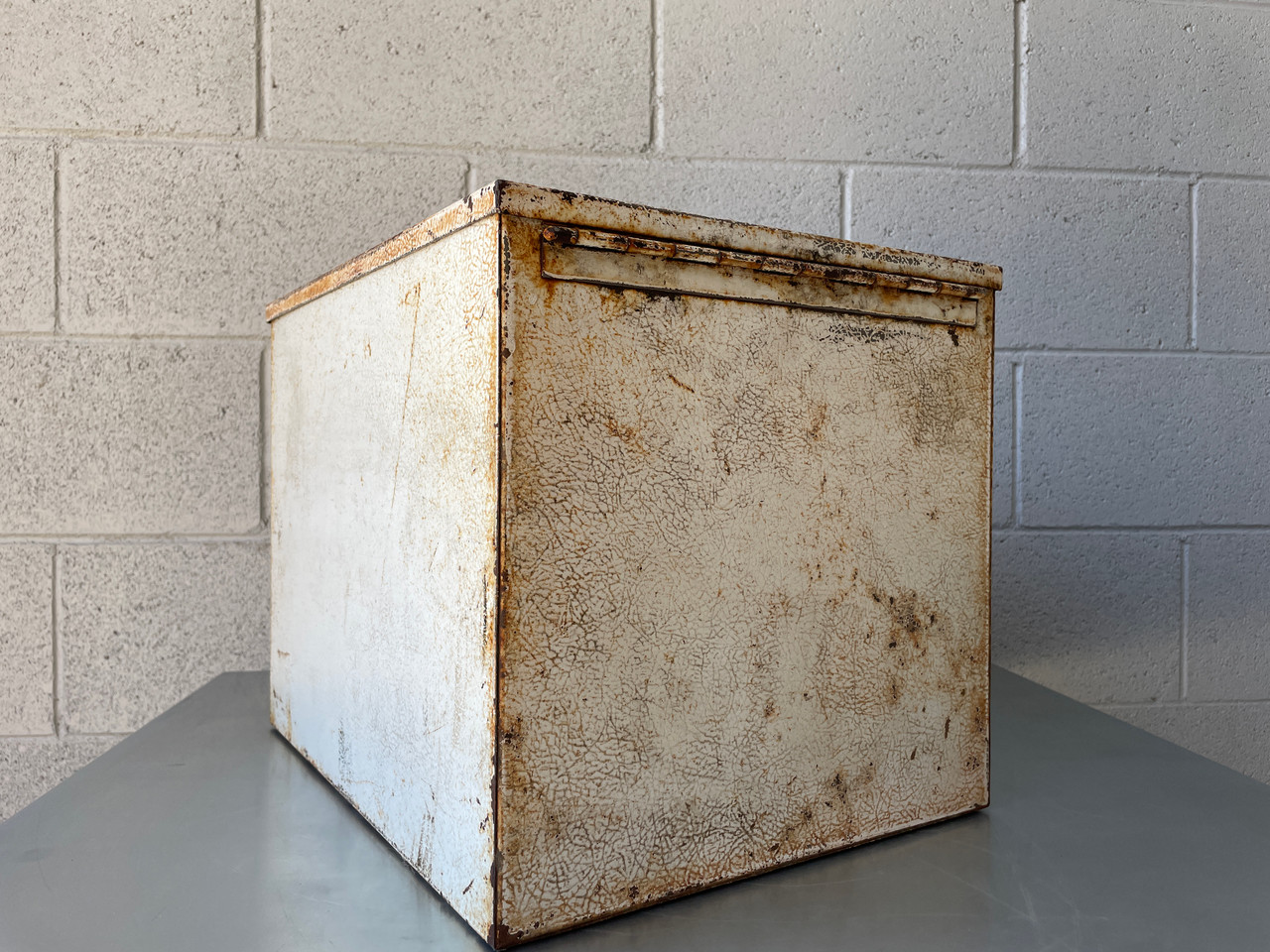 SOLD - Vintage Metal Storage Box With Distressed Patina - Rehab Vintage ...