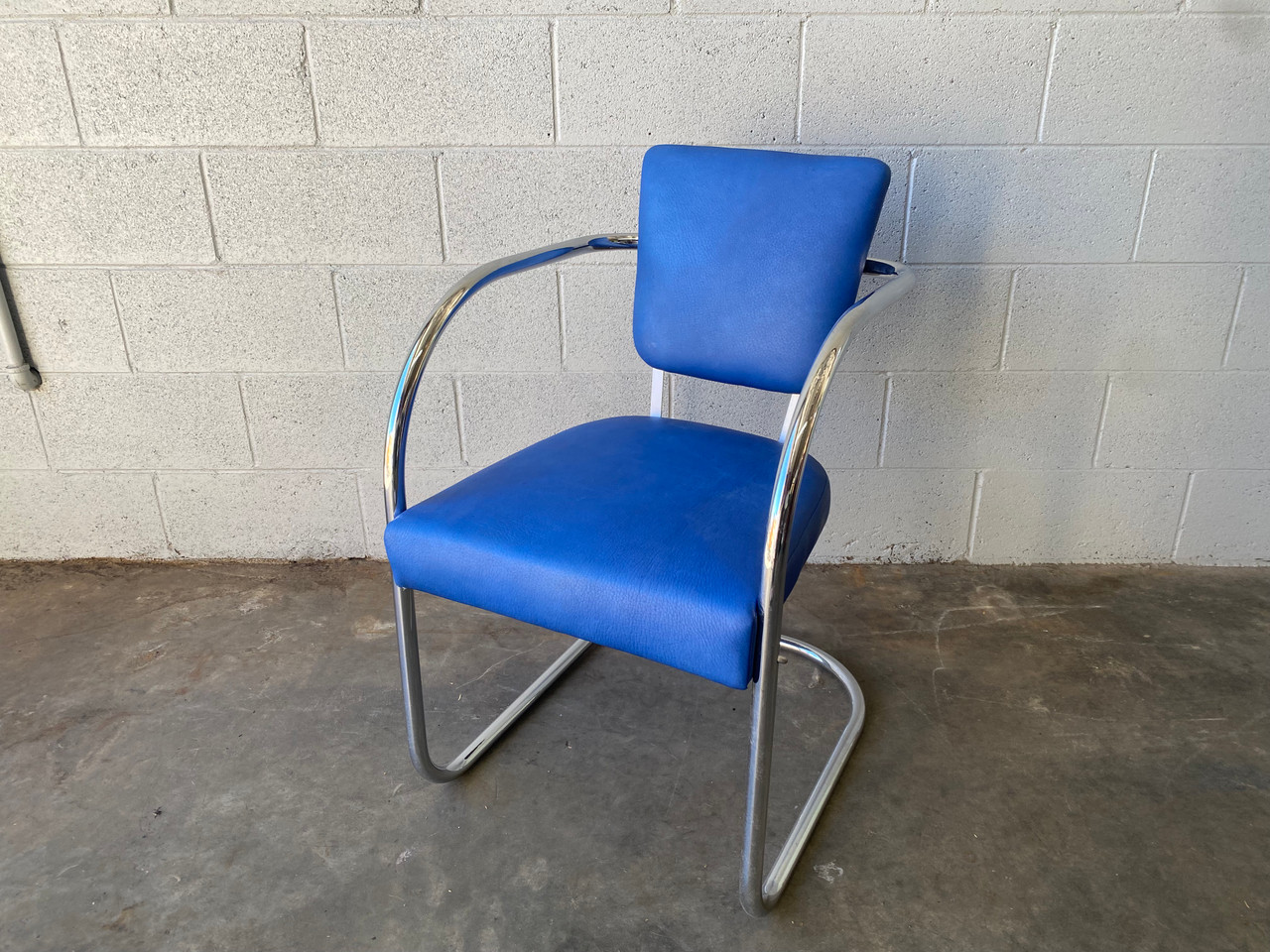 1930s Chrome Arm Chair with Blue Deerskin Leather - Rehab Vintage Interiors