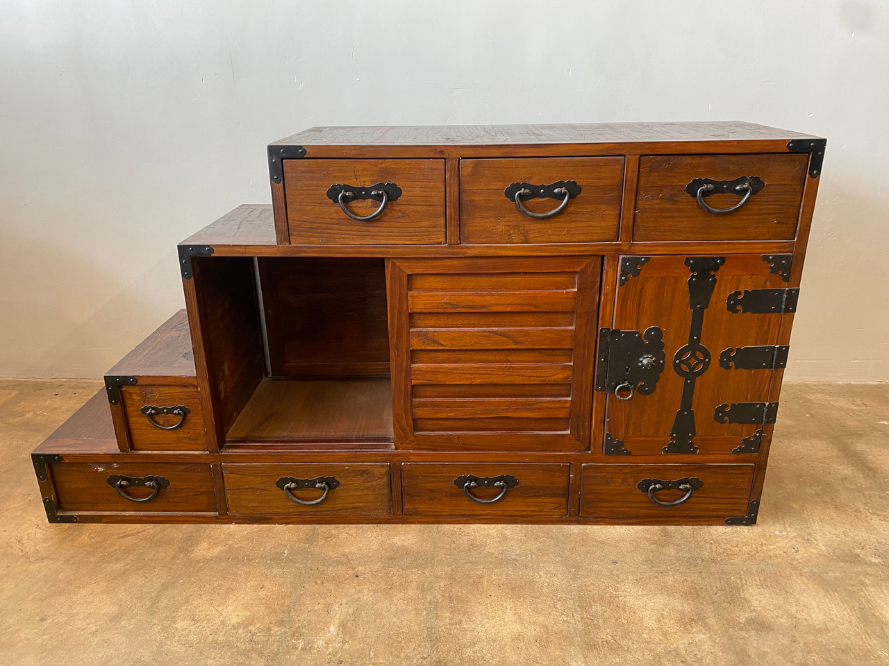 SOLD - Tansu Double Sided Korean Elmwood Staircase Cabinet, Pair ...