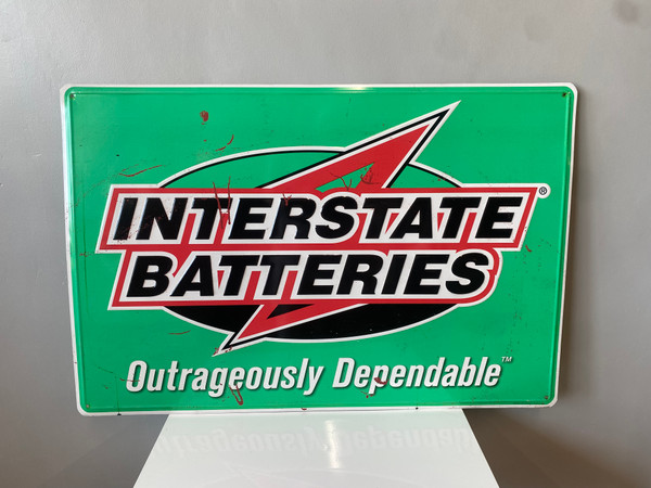 SOLD - Vintage Automotive Interstate Battery Sign - Rehab Vintage Interiors