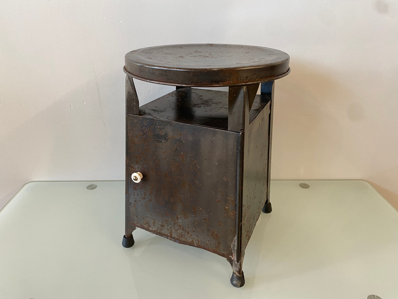 SOLD - 1940s Steel Shoe Shine Stool w/ Storage Compartment - Rehab ...