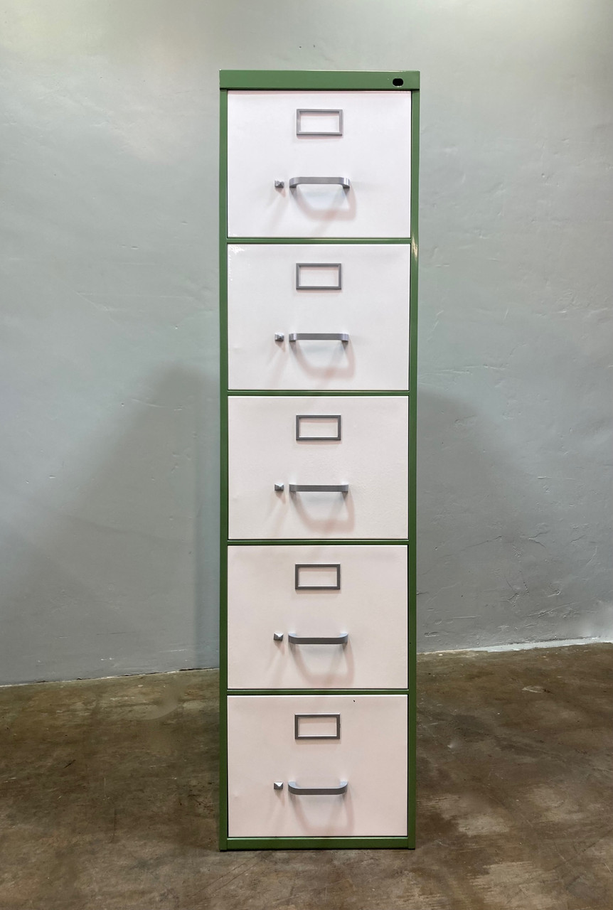 1970's SteelCase 5-Drawer Vertical File Cabinet - Refinished in Sage ...