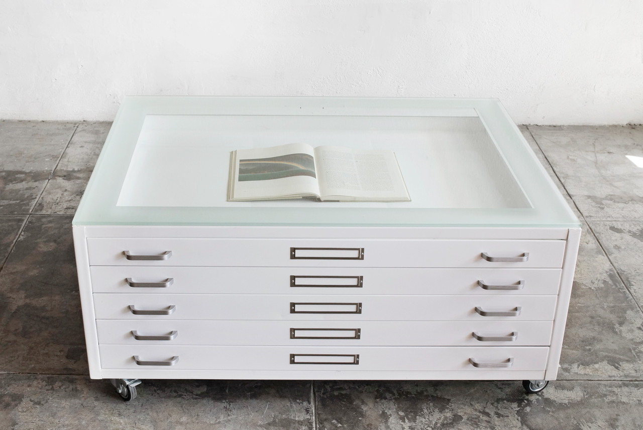 Flat File Coffee Table Custom Refinished in Gloss White and Glass ...
