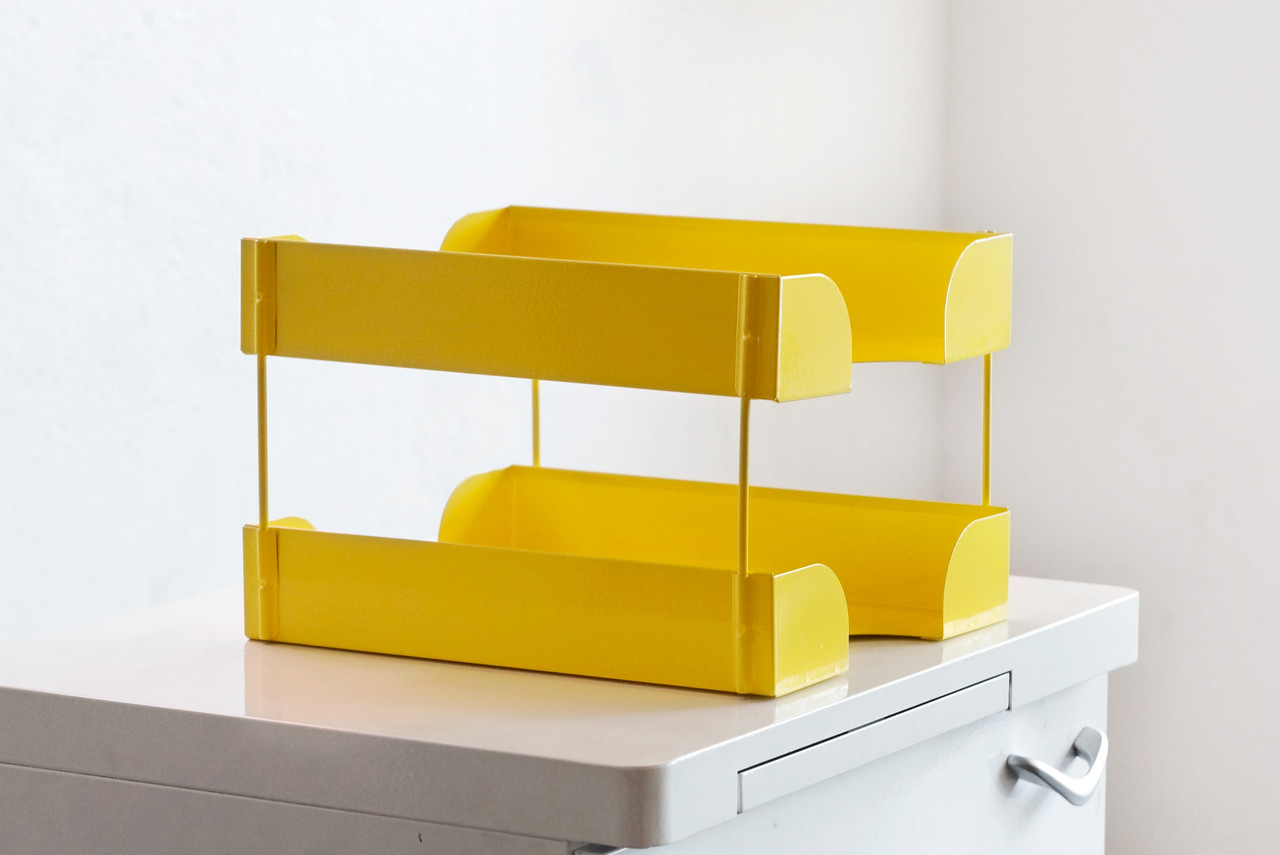 SOLD - Mid Century Double Tier Paper Tray, Refinished in Yellow - Rehab ...