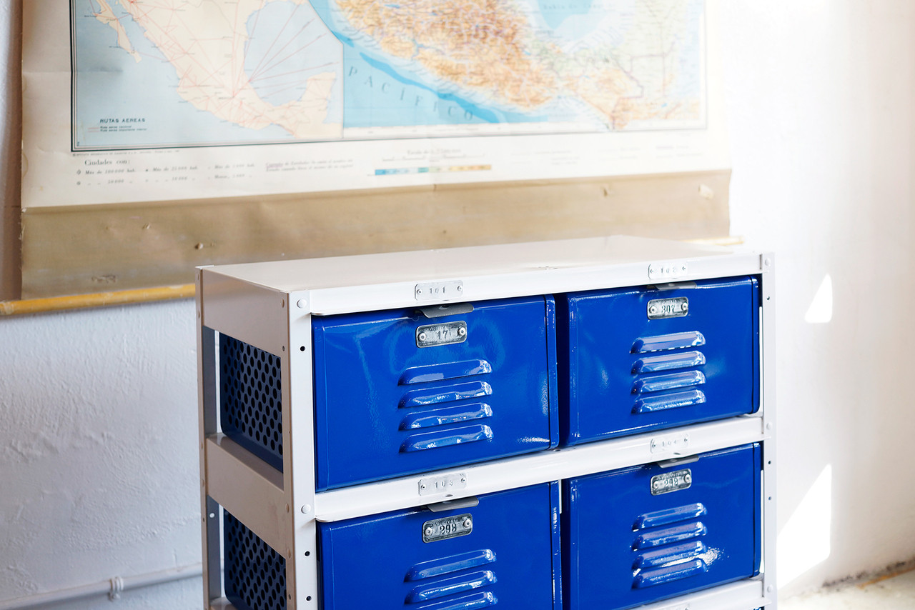 2 x 3 Vintage Locker Basket Unit with Blue Drawers - Rehab Vintage ...