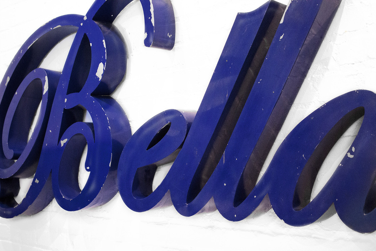SOLD - Vintage Aluminum "Bella" Sign in Script C. 1950 - Rehab Vintage ...