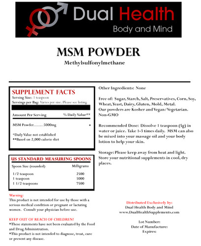 Pure MSM Methylsulfonylmethane Powder by Dual Health Body & Mind
