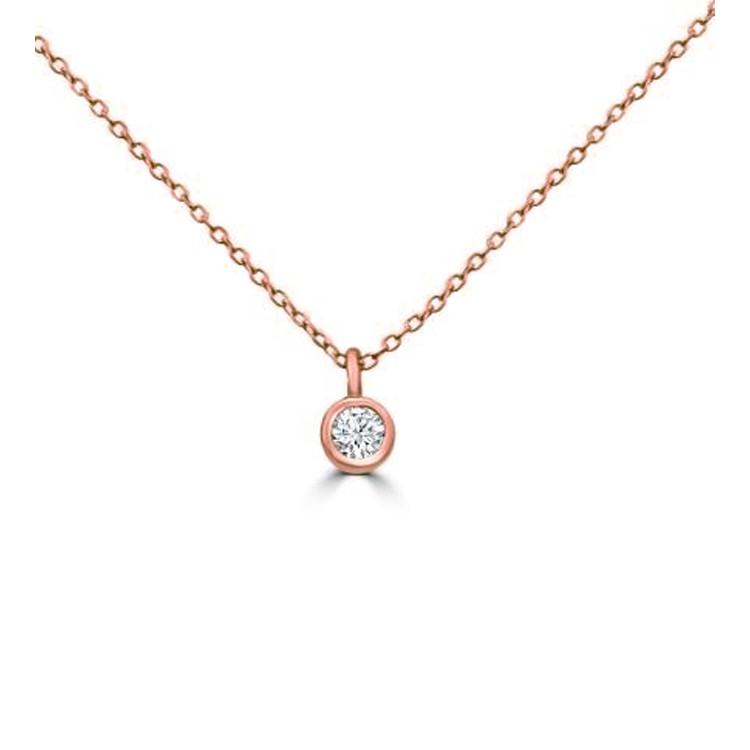 14K Rose Gold 0.10ct Simple Petite Round Bezel Set Diamond Pendant Chain