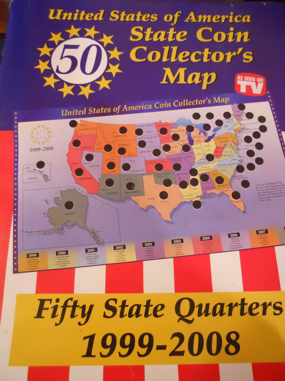 USA State Coin Map Complete w/ quarters 1999 - 2008 - DECADESGONEB4