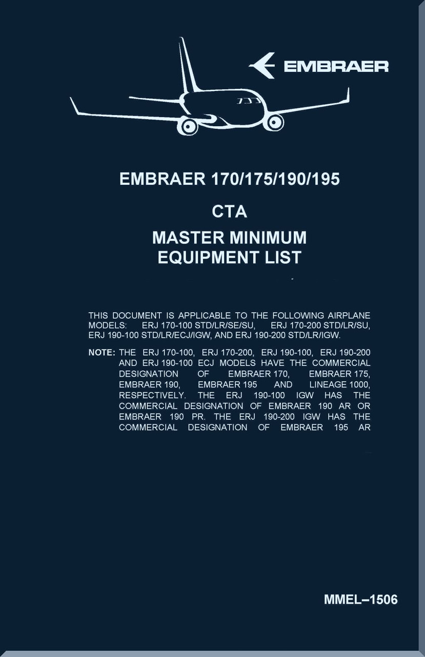 Embraer EMB- 170 / 175 / 190 /195 - CTA Aircraft Airplane Master Minimum Equipment List Manual