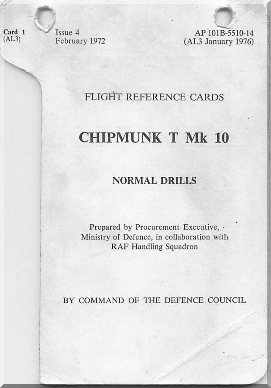 De Havilland Chipmunk T Mk.10 Aircraft Flight Reference Cards Manual ...