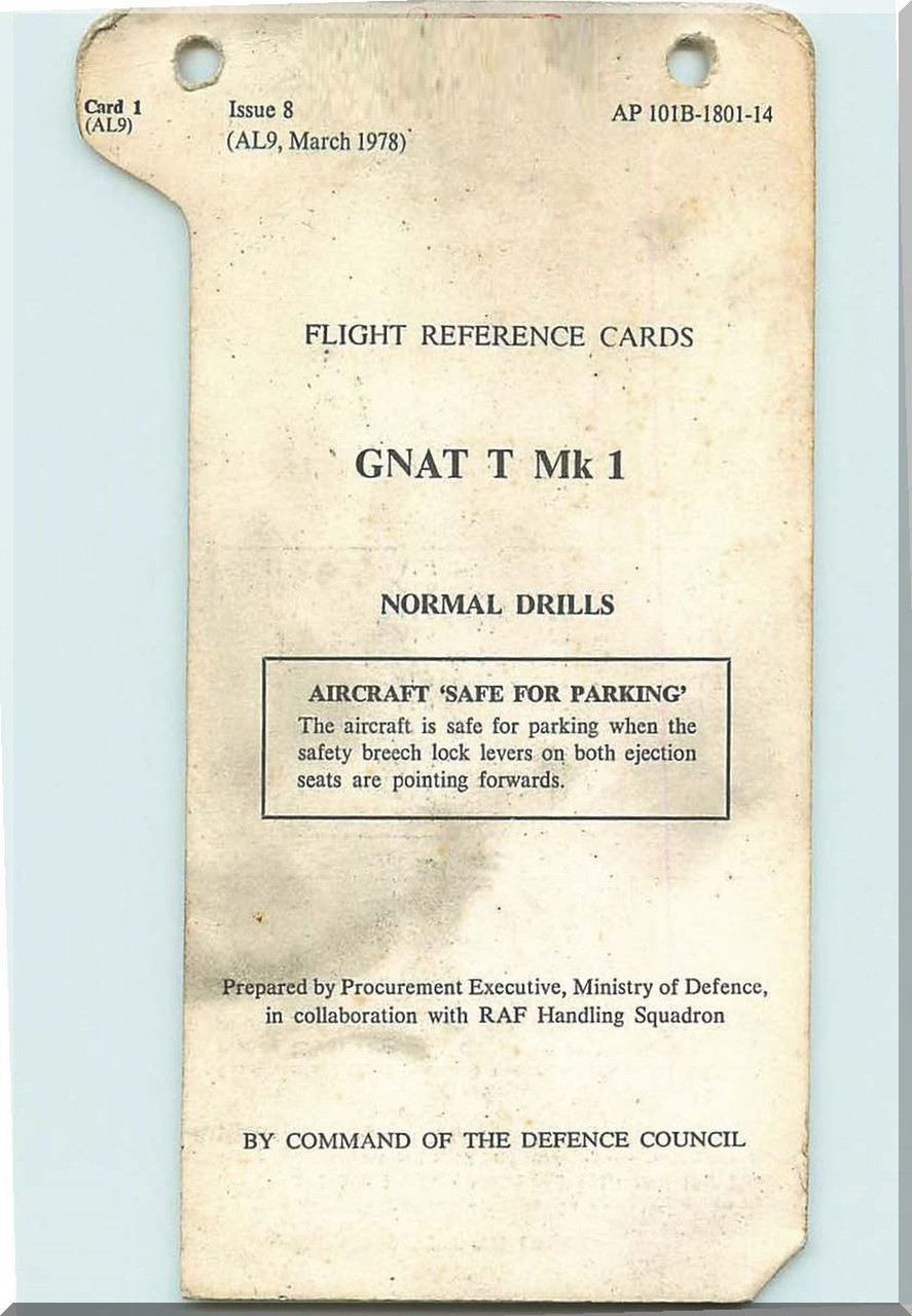 Folland Gnat Aircraft Flight reference Cards Manual -AP 101B-1801-14 - 1978