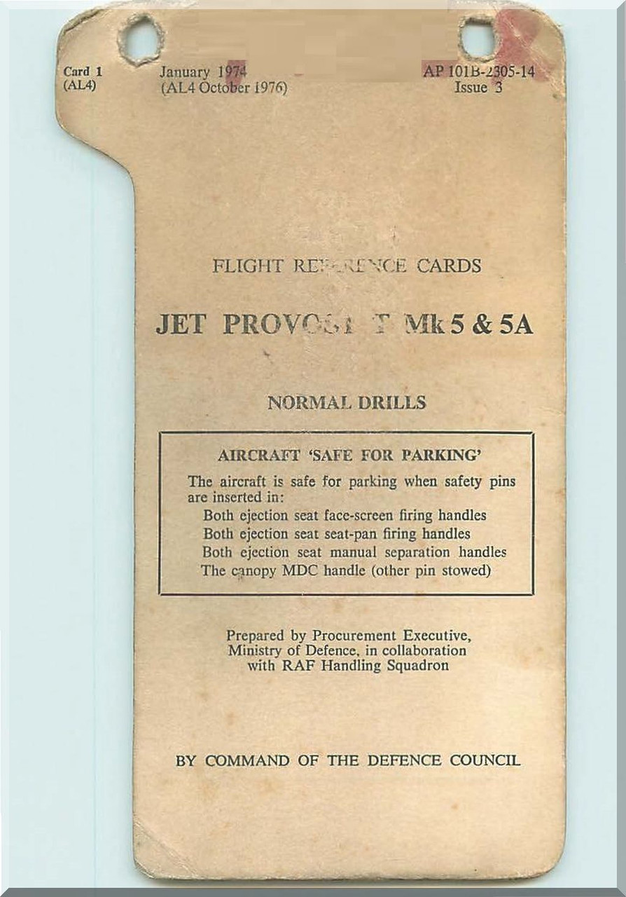 Percival Jet Provost Mk.5 & Mk.5A Aircraft Flight Reference Cards ...