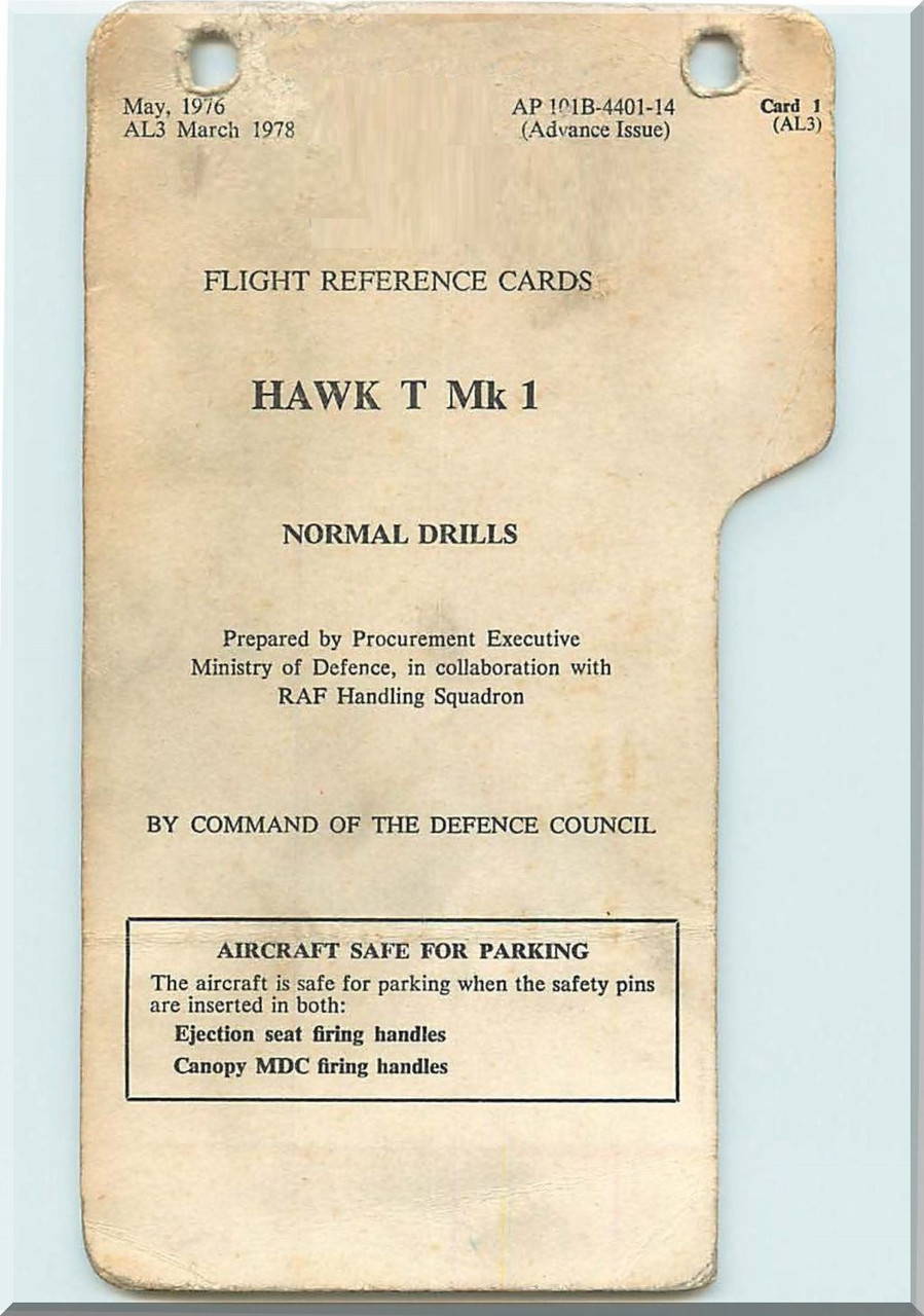BAE BAC Hawk T Mk.1 Aircraft Reference Cards Manual - AP 101B-4401-14 -1978