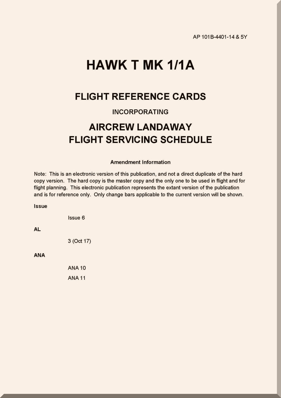 BAE BAC Hawk T Mk.1/ 1.A Aircraft Flight Reference Cards Manual ...