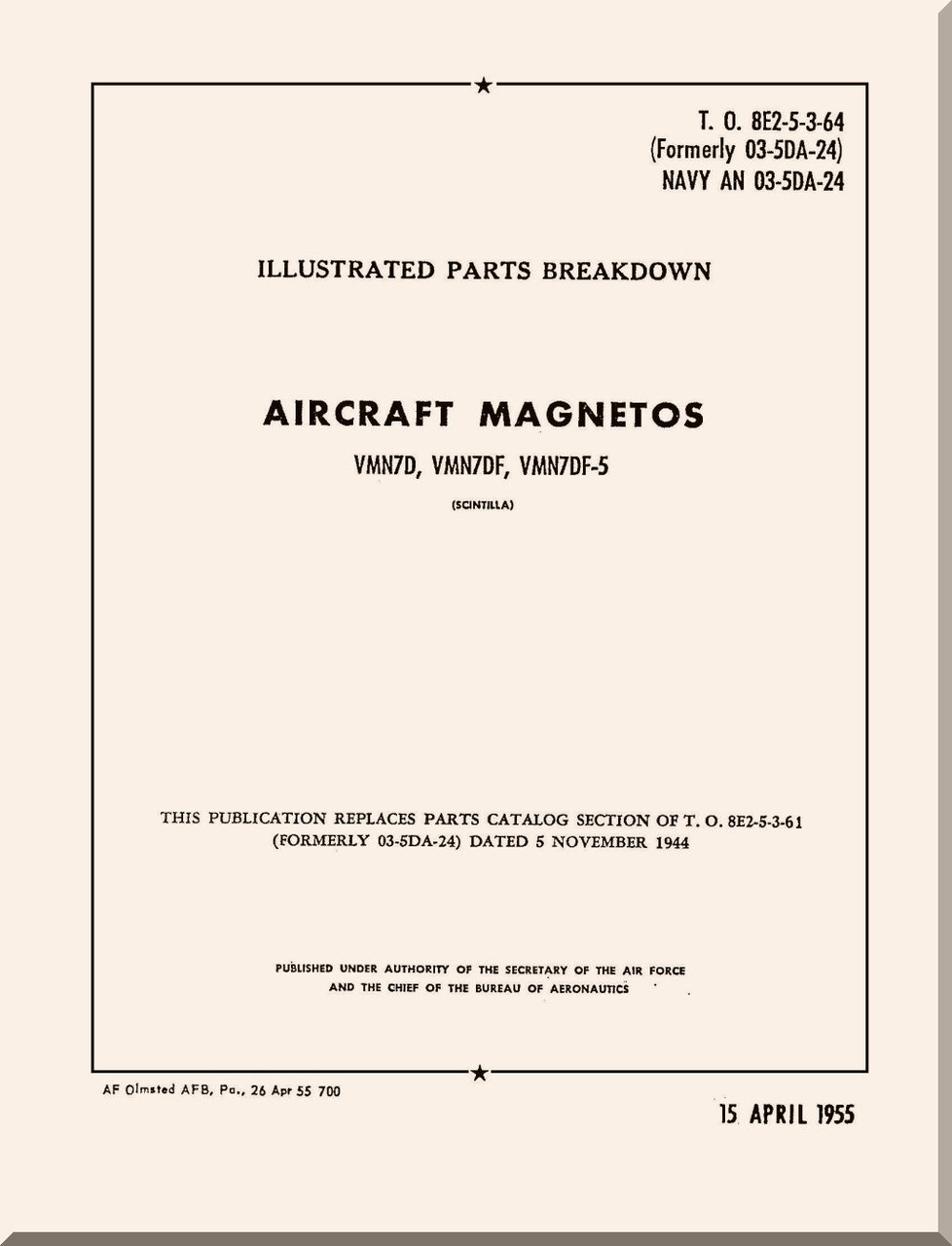 Bendix - Scintilla Aeroplane Aircraft Magnetos VMN7D, VMN7DF, VMN7DF-5 ...