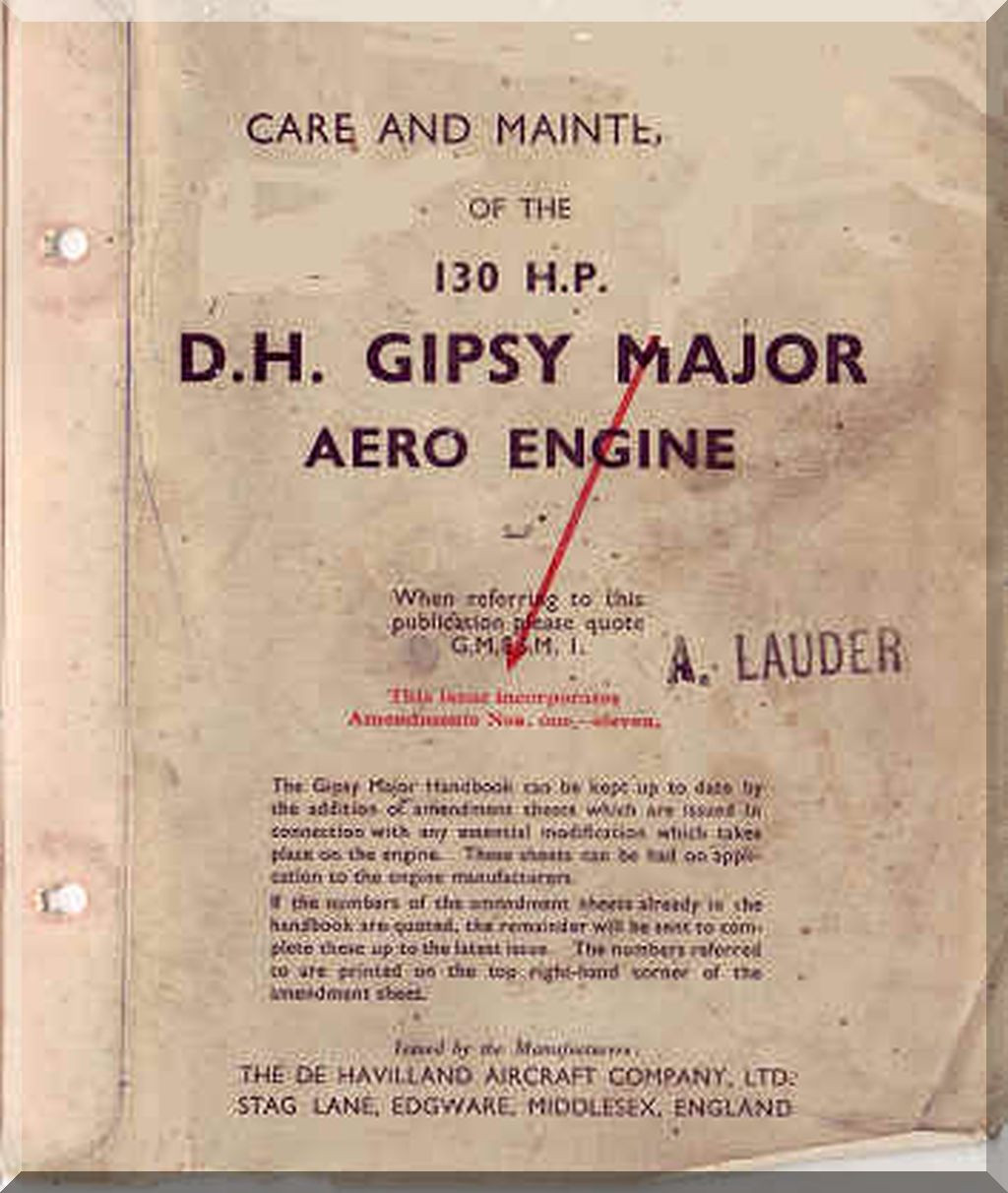 De Havilland Gipsy Major 130 H.P. Aircraft Maintenance and Overhaul t ...