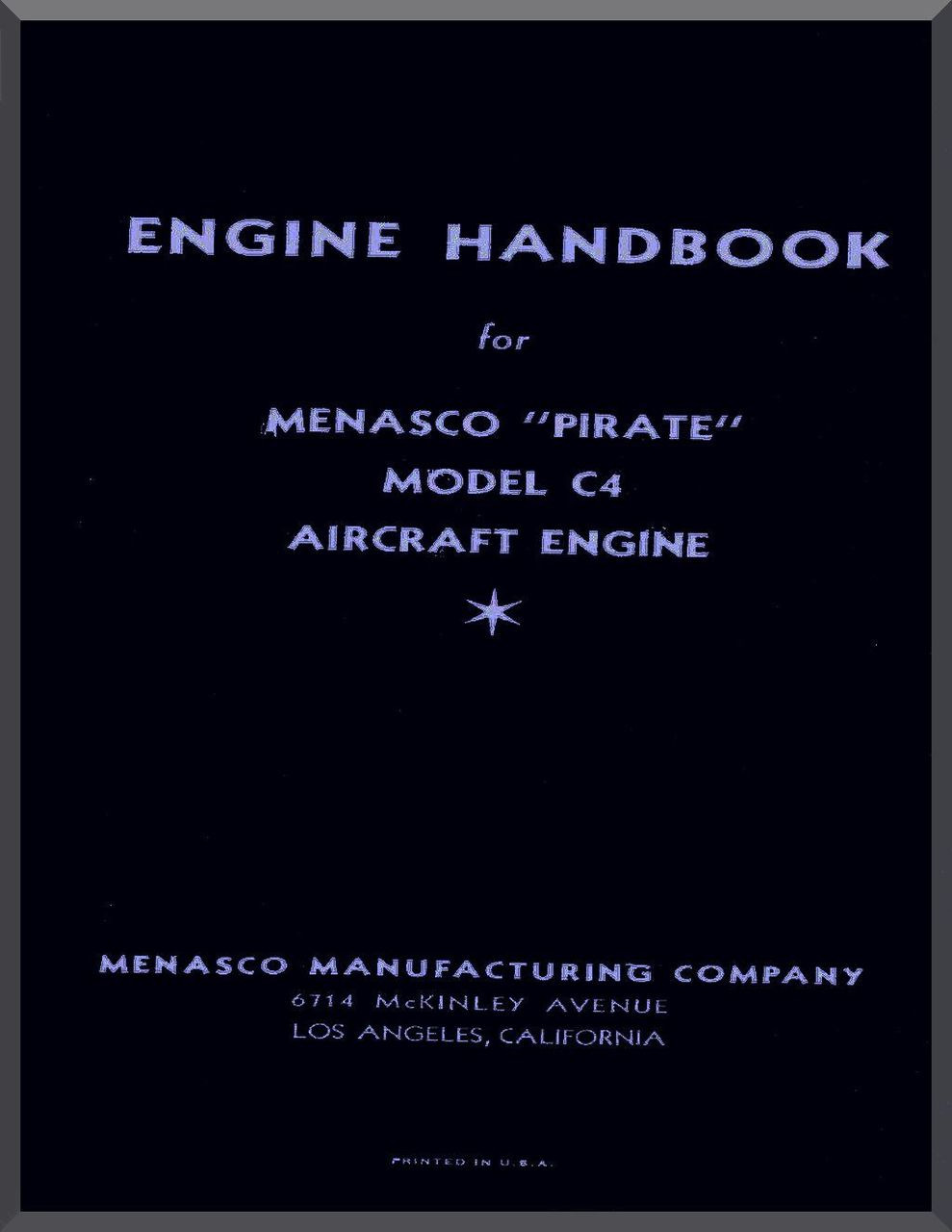 Menasco C4 " Pirate " Aircraft Engine Handbook Manual ( English ...
