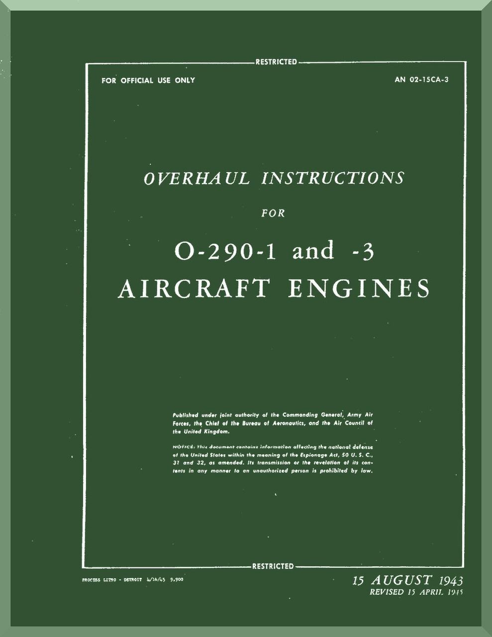 Lycoming O-290-1, -3 Aircraft Engine Overhaul Instruction Manual ...