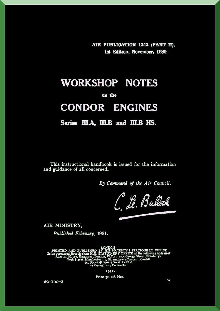 Rolls Royce " Condor " Aircraft Engine Workshop Notes Manual ( English ...