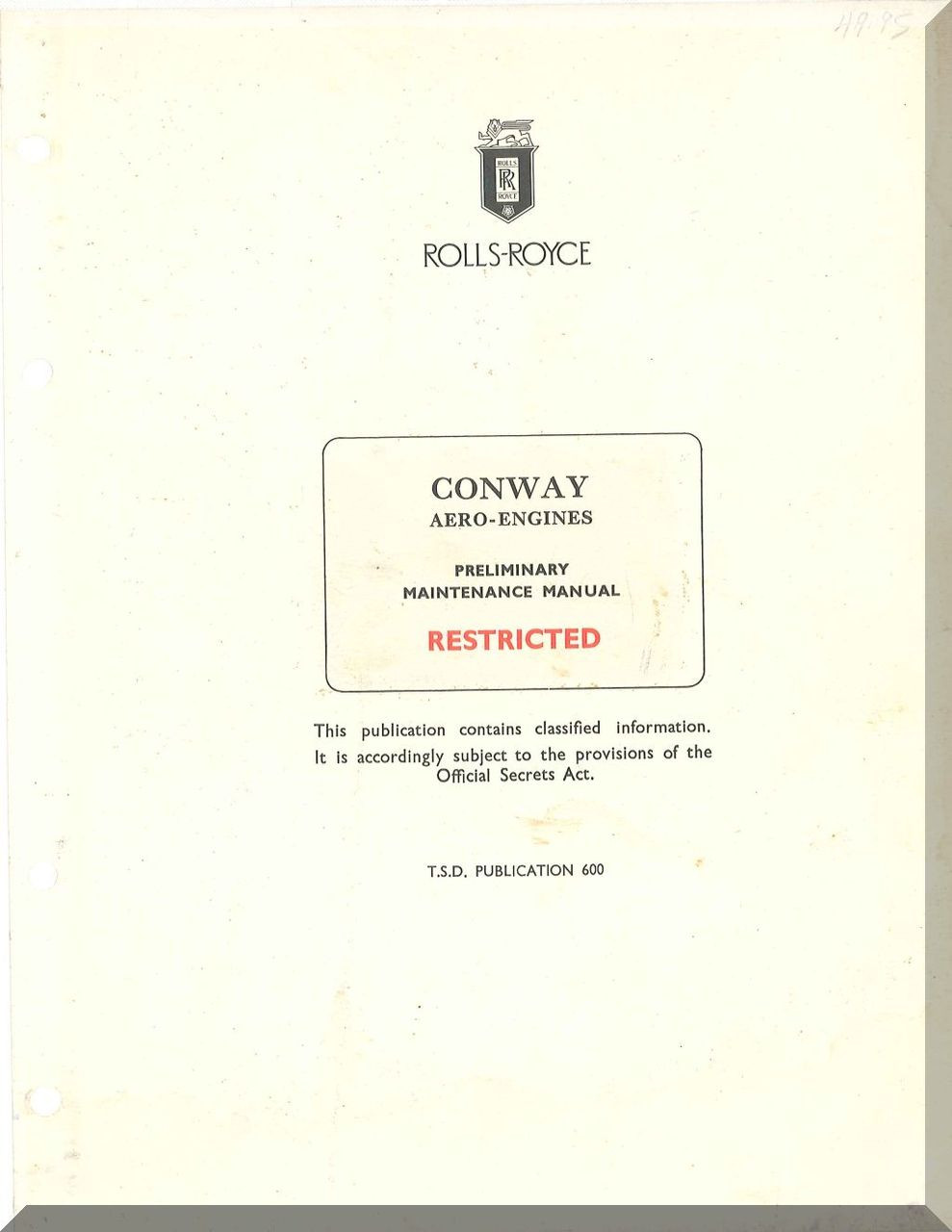 Rolls Royce " Conway " Aero Aircraft Engines Preliminary Maintenance ...