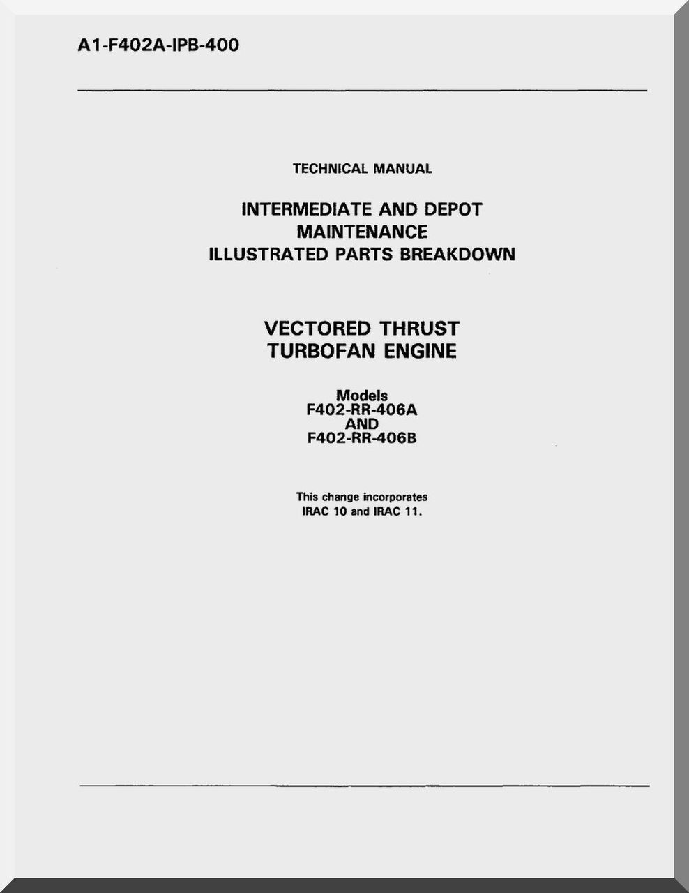 Rolls Royce F402-RR-406 A B Aircraft Engine Intermrdiate and Depot ...