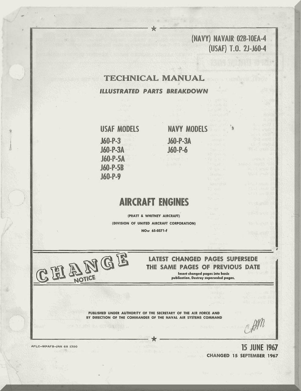 Pratt & Whitney J60 P3 -5 -6- 9 Aircraft Engine Illustrated parts ...