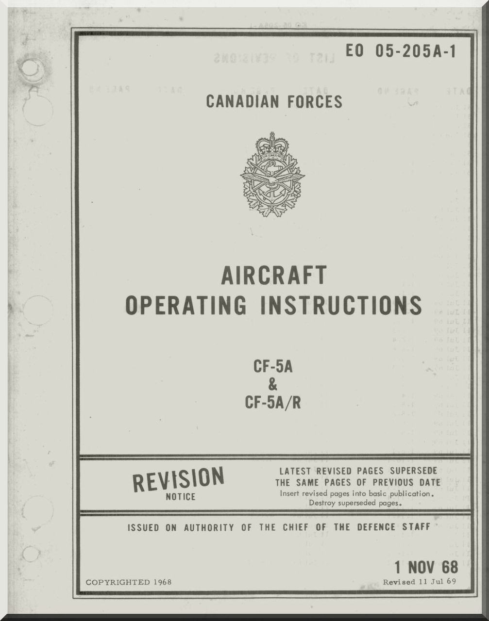 Canadair / Northrop CF-5 A CF-5 A/R Aircraft Operating Manual EO 05 ...
